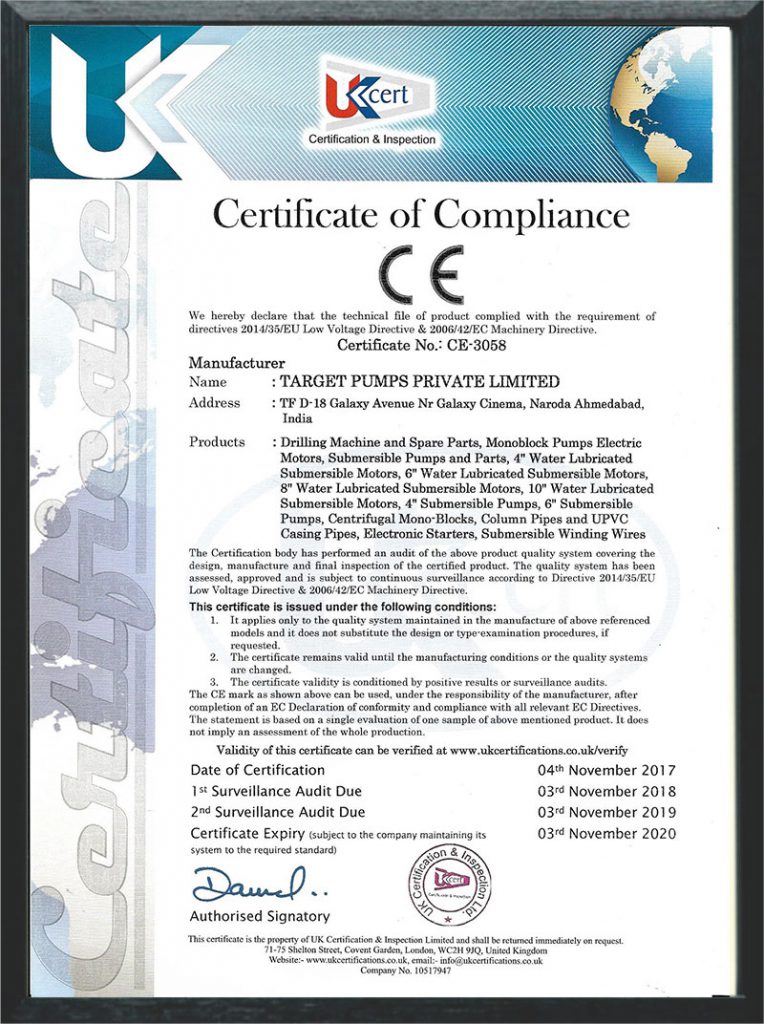 Certificate - TARGET PUMPS